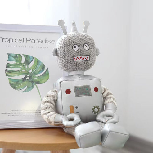 Cute Grey Knitted And Shiny Silver Faux Leather Robot – PlushThis ...