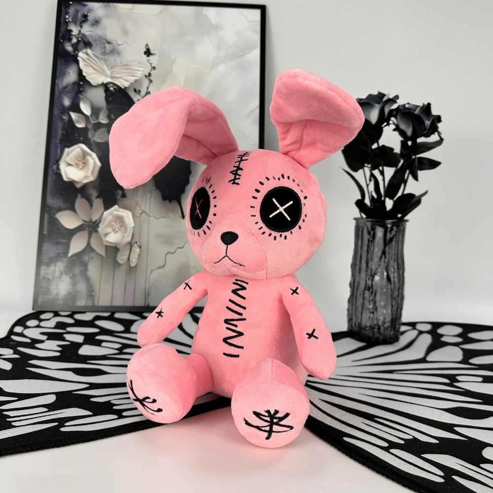 Emo Pink Bunny Stuffed Animal with Crossed Eyes – PlushThis| Plushies & Stuffed Animals