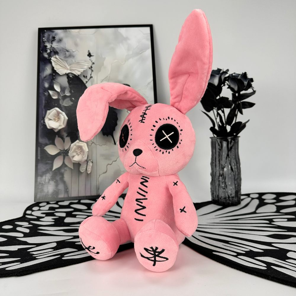 Emo Pink Bunny Stuffed Animal with Crossed Eyes – PlushThis| Plushies & Stuffed Animals