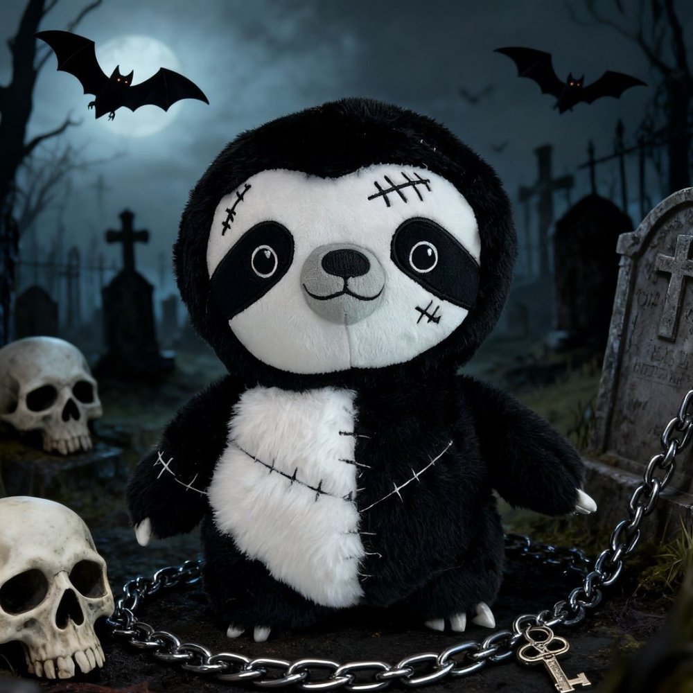 Goth Stiching Sloth Stuffed Animal – PlushThis| Plushies & Stuffed Animals