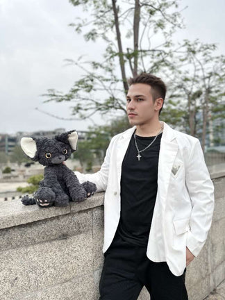 Cute Black Devon Rex Cat Plush