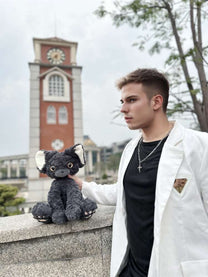 Cute Black Devon Rex Cat Plush